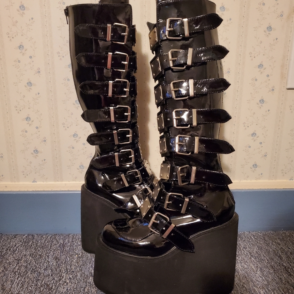 Rare Demonia Patent Goth Boots - Gem